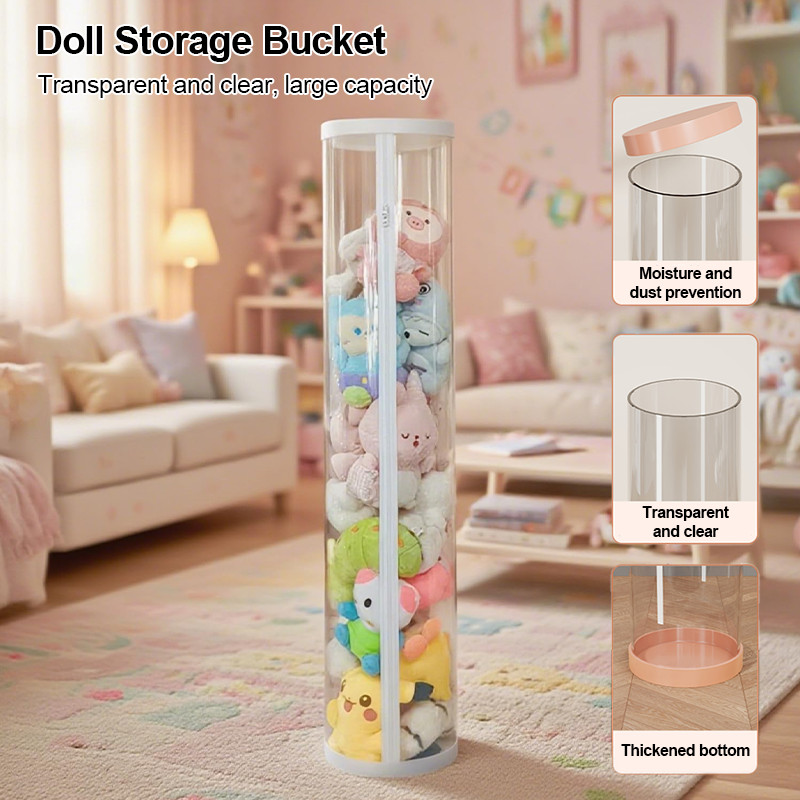 Transparent Stuff toy Organizer stuff doll Cylindrical Toy Box Large ...