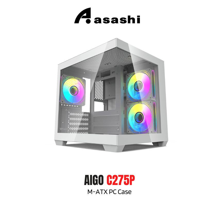 AIGO C275P Dual Chamber (White) MATX PC CASE (3x PWM ARGB Fans with Hub ...
