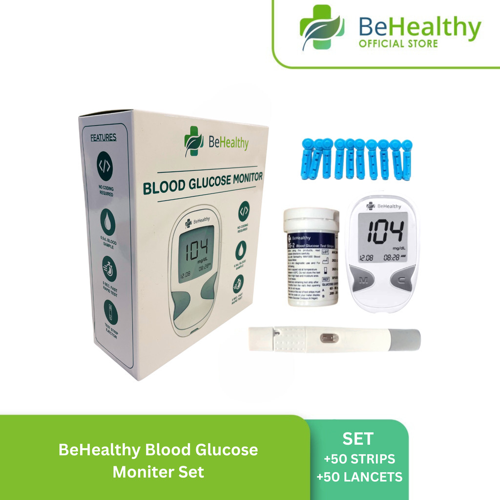 BeHealthy Blood Glucose Monitor Set 50s - 50 Sugar Test Strips, 50 ...