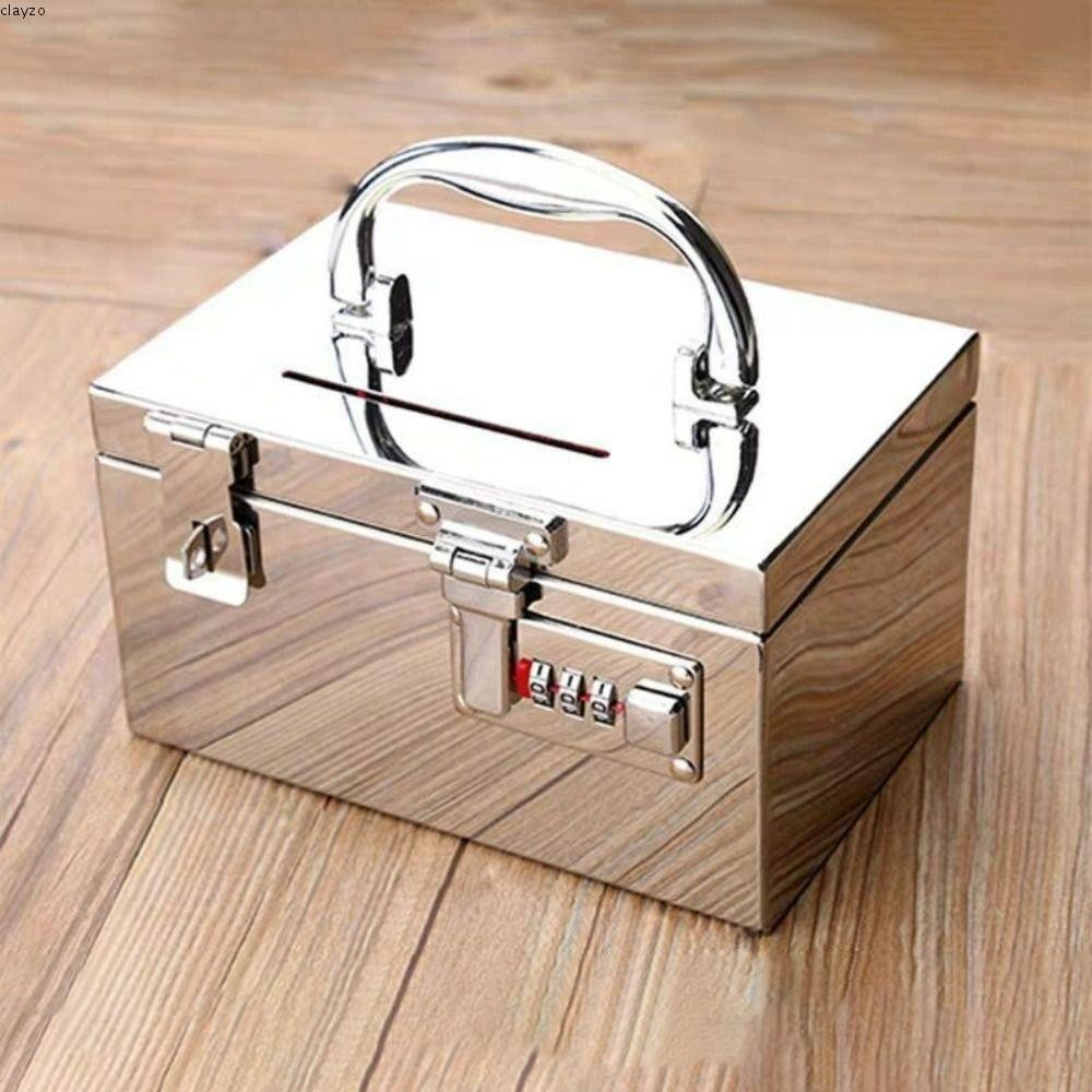 CLAYZO Bank Password Lock-Box, Stainless Steel Portable Cash Box, Cash ...