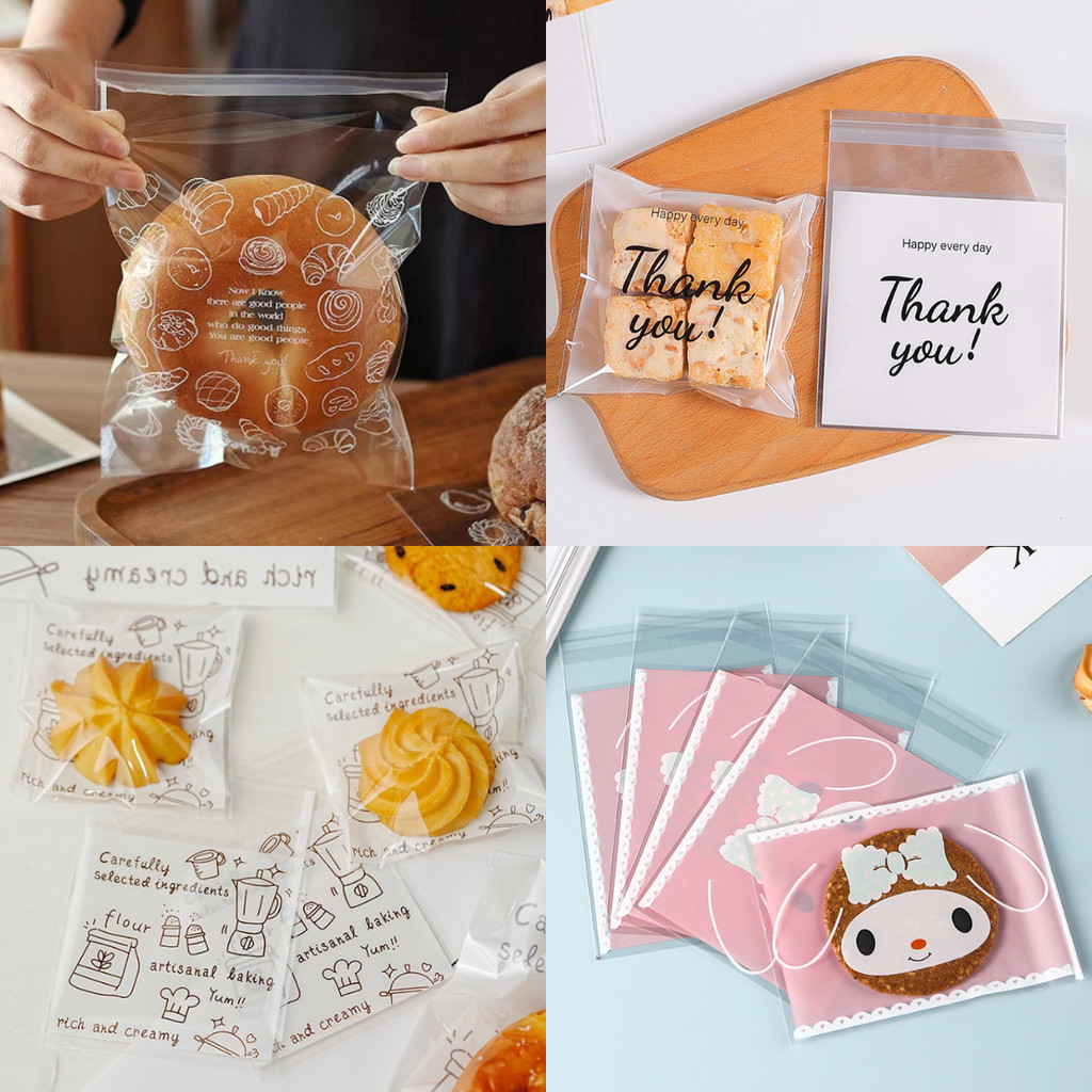 100pcs/set Cookie Packaging Bag Self-Adhesive Resealable Plastic Candy ...