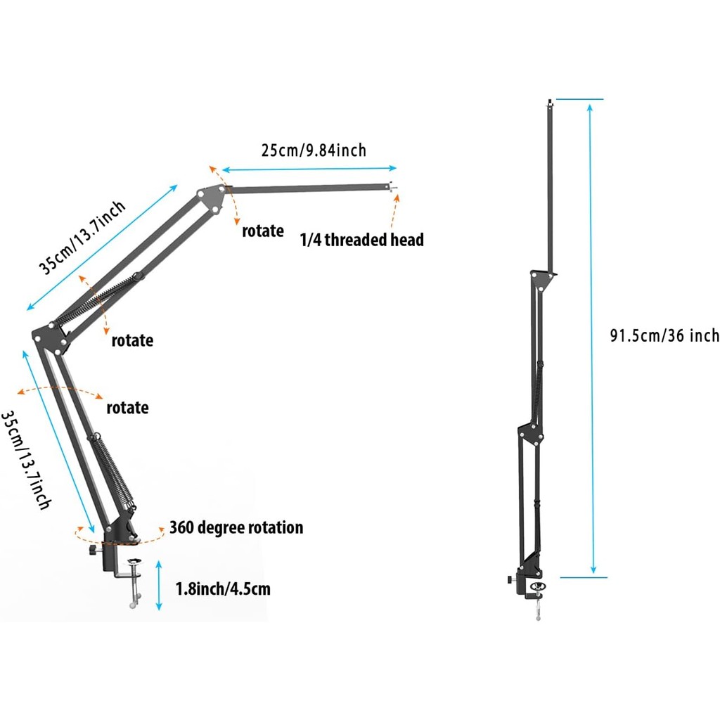 Long Overhead Tripod Mount for iPhone Webcam Ring Light, Gooseneck Desk ...