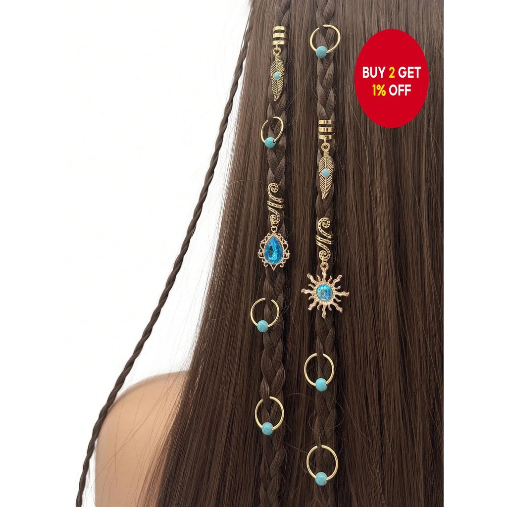 10 Pcs Boho Turquoise Hair Cuffs for Braids Adjustable Alloy Dreadlock ...