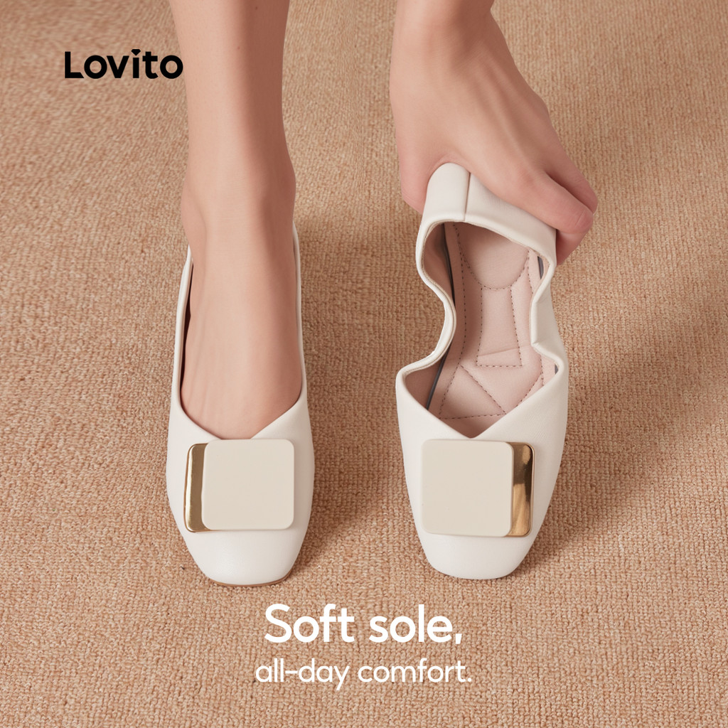 Lovito Women Casual Plain Metal Buckle French Temperament Xiao ...