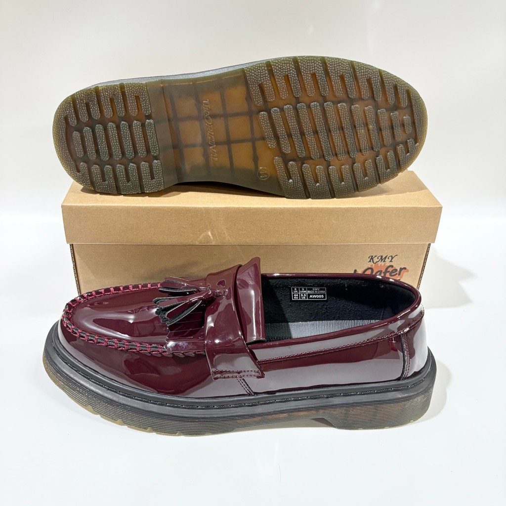 KMY New Cherry Red Color slip-on women men Tassel Design Shoes cowhide ...