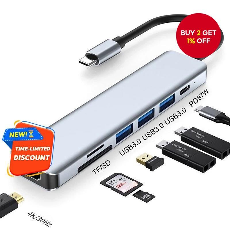 Type C 7 in 1 HUB USB3.0 Hub HDMI PD87W 4K 30Hz High Definition ...