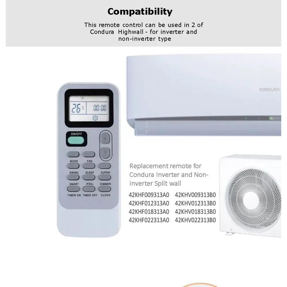 Replacement remote control for Condura KHF and KHV Splitwall models ...