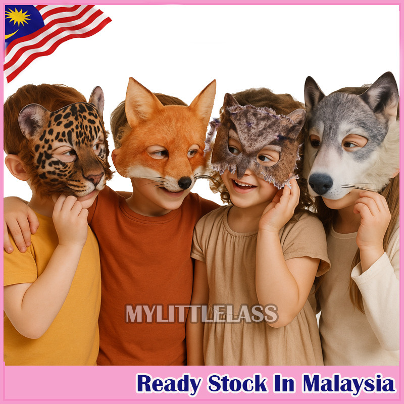 MYLITTLELASS Kids Animal 3D EVA Furry Face Masks Tiger, Owl, Fox & Wolf ...