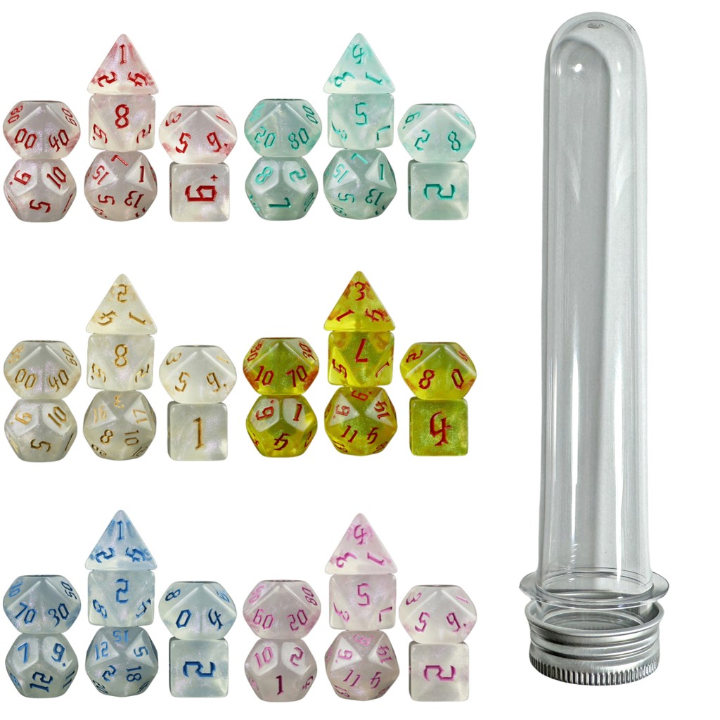 7pcs DND Dice Set Glitter Polyhedral Dice with Storage Tube for DND RPG ...