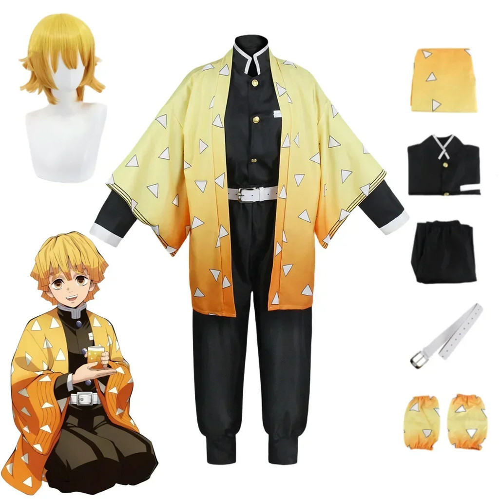 § Anime Agatsuma Zenitsu Cosplay Costume Kimono Halloween Clothes Party ...