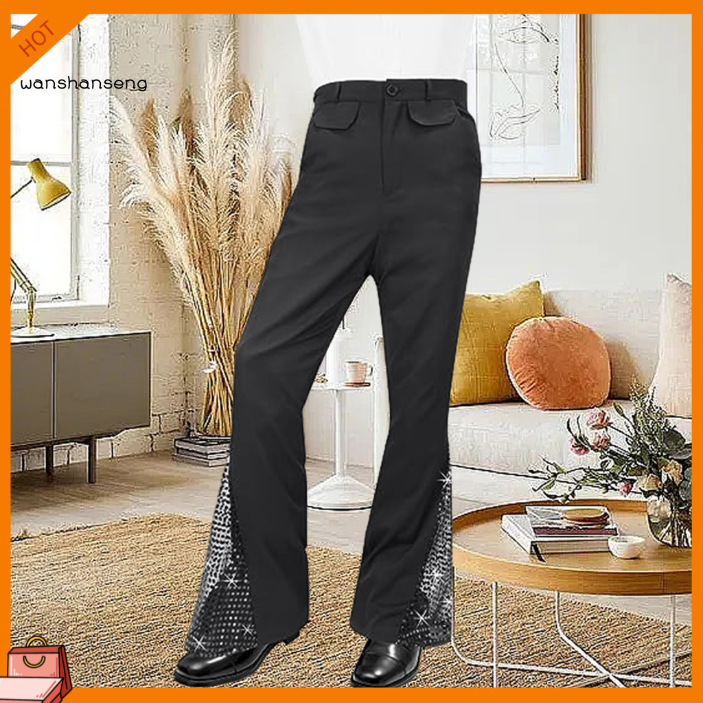 WSG_ Men Bell-bottom Pants Shiny Sequin Men Bell-bottom Trousers Retro ...