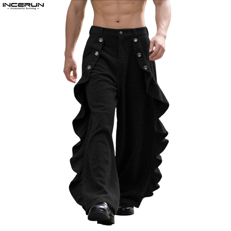 INCERUN Men Vintage Deconstructed Ruffled Solid Color Pants | Shopee ...