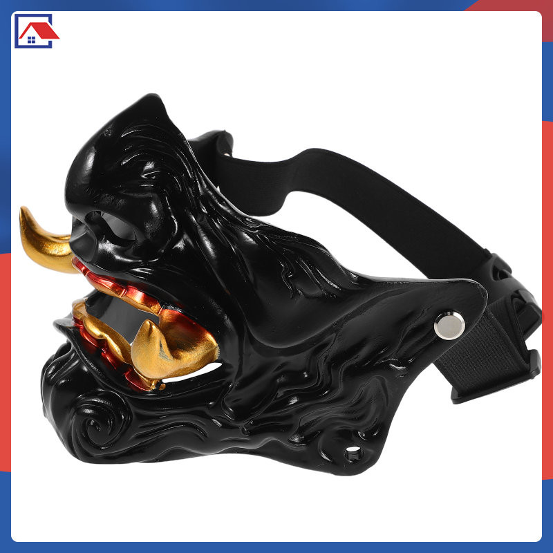 Japanese Oni Hannya Half Face Mask Scary Samurai Demon Mask Halloween ...