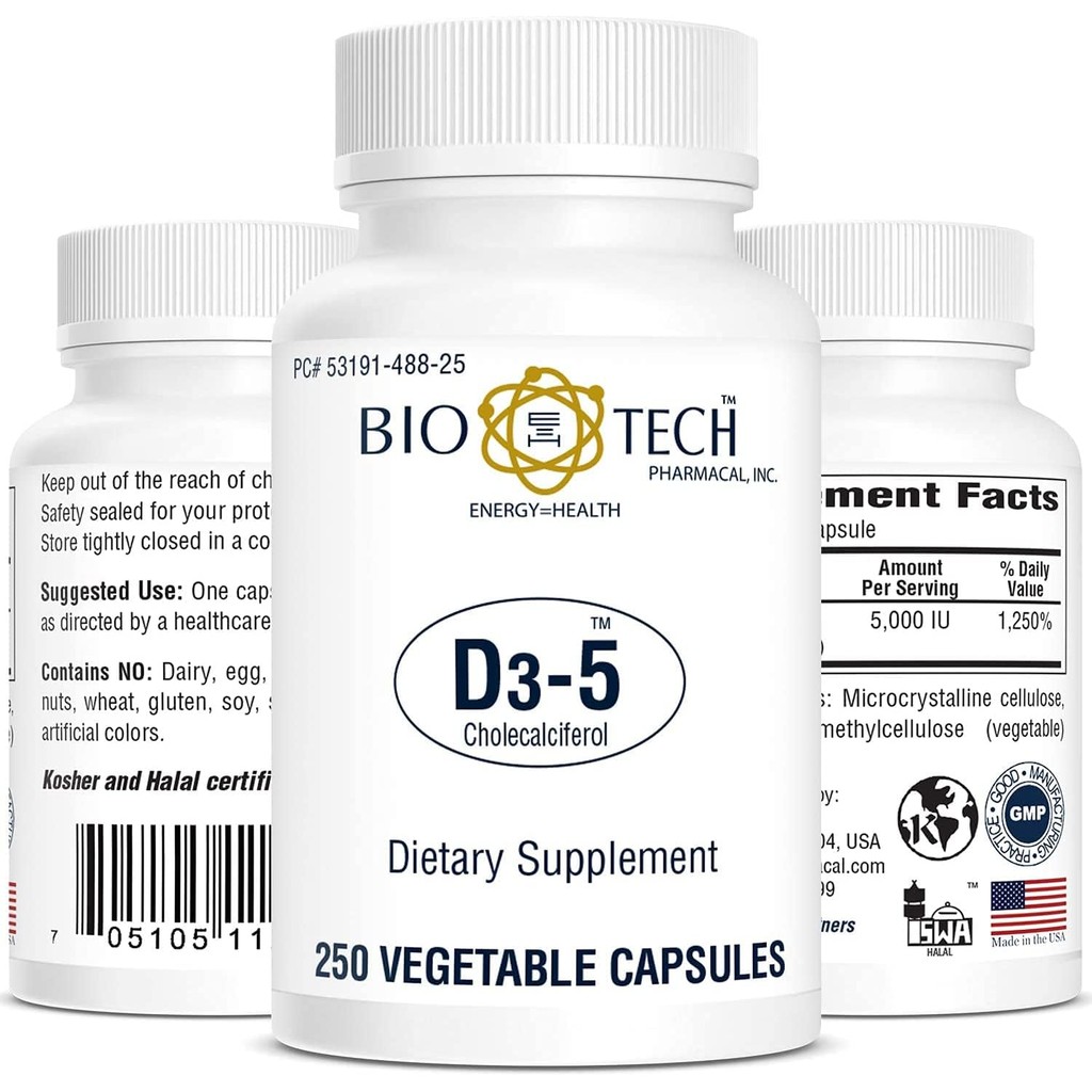 Bio-Tech Pharmacal Vitamin D3 (D3-5 5k IU, 250 Veg Count) | Shopee ...