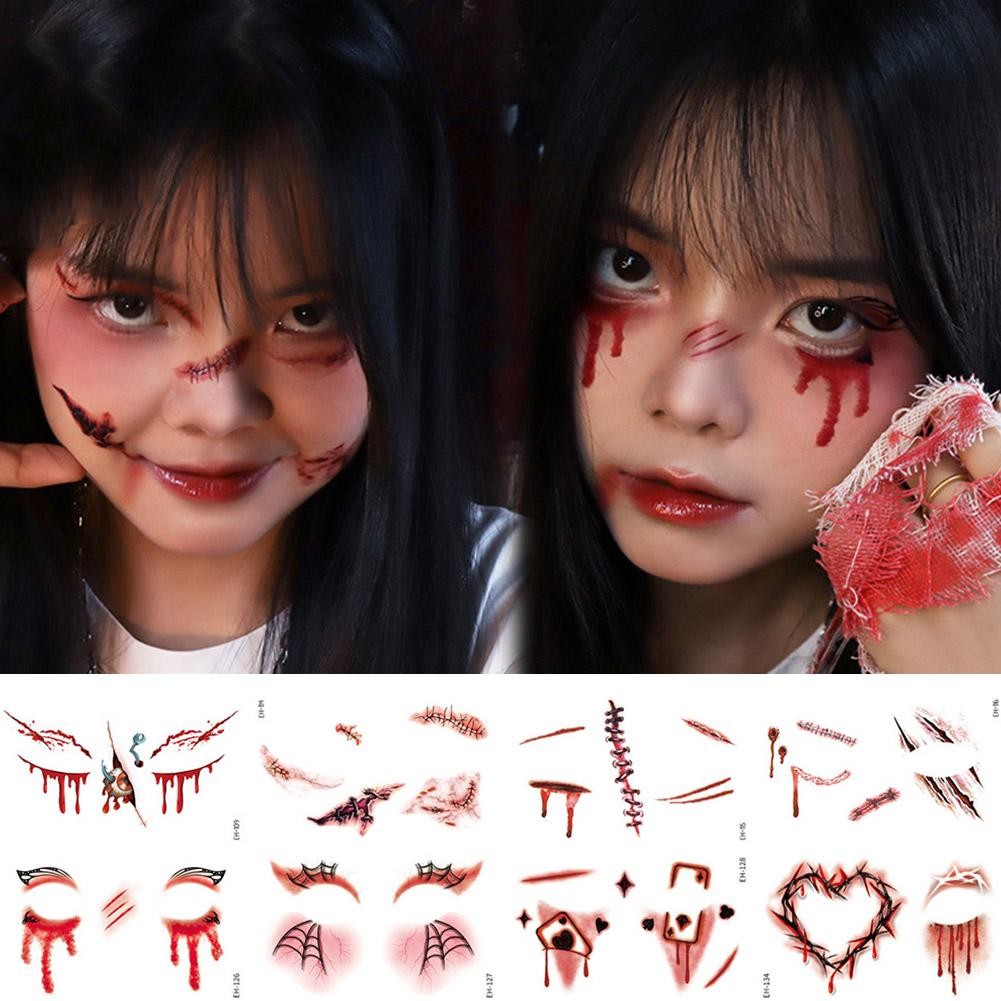 Halloween Makeup Face Patch Temporary Facial Tattoos Sticker Waterproof ...