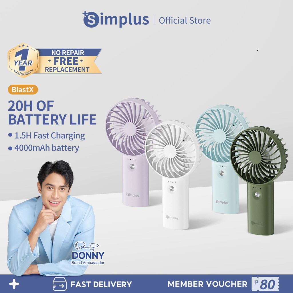 Simplus Mini Fan Rechargeable Handheld 3-Speed Adjustable Purple/Blue ...