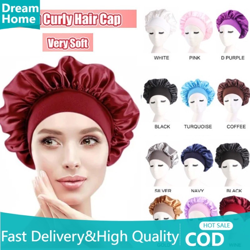High Elasticity Sleep Cap Long Hair Care Women Sleep Hat Silk Head Wrap ...
