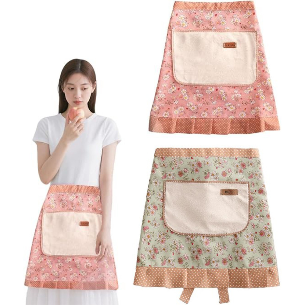 Floral Apron Waist Anti-fouling Apron Kitchen Short Aprons with Big ...