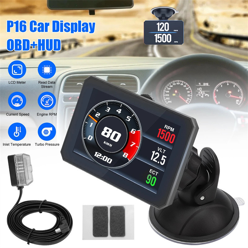 OBDII Smart Digital Meter P16 Head Up Dashboard Total Mileage Display Digital Speedometer ...