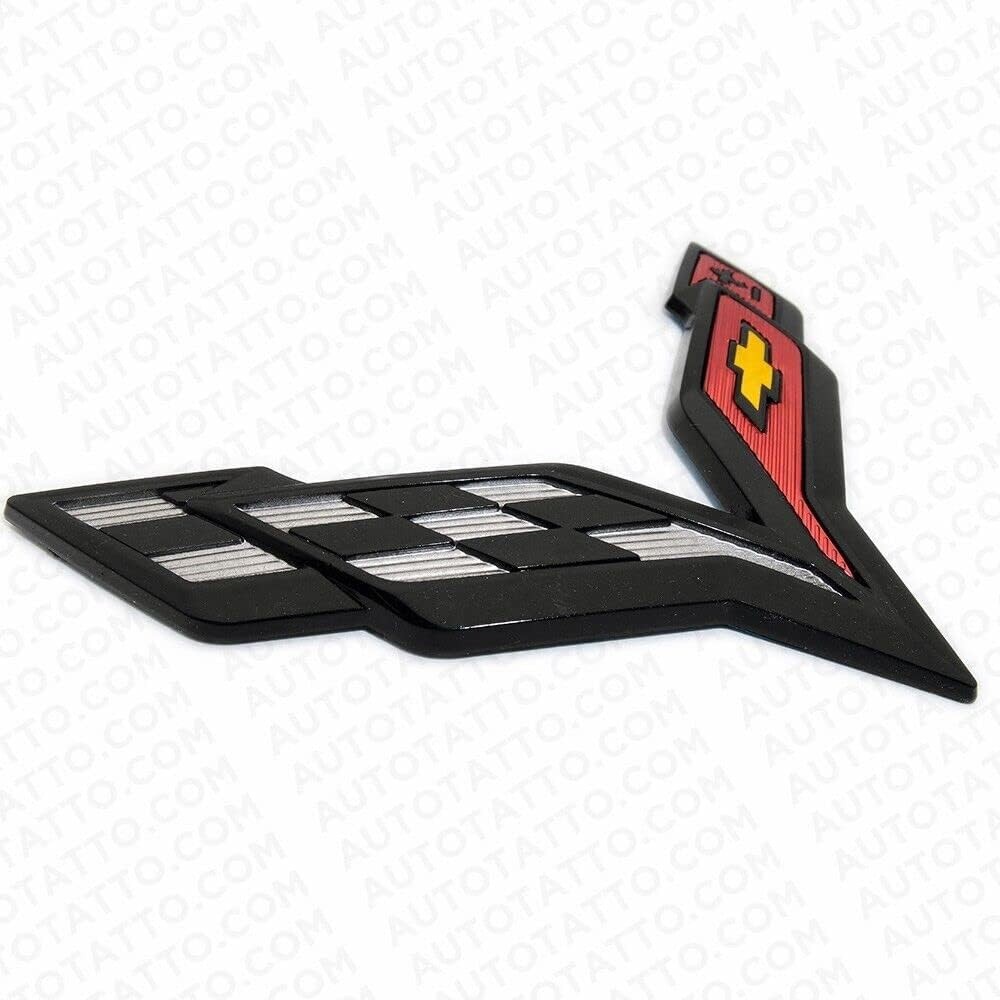2 Pack CV-C7B C7 Corvette Stingray Front & Rear Crossed Flags Emblems ...