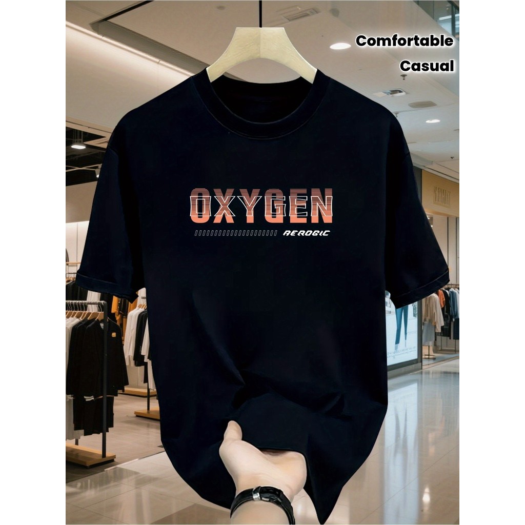 Men's Bold Oxygen T-Shirt Black Crew Neck Red White Print Everyday ...