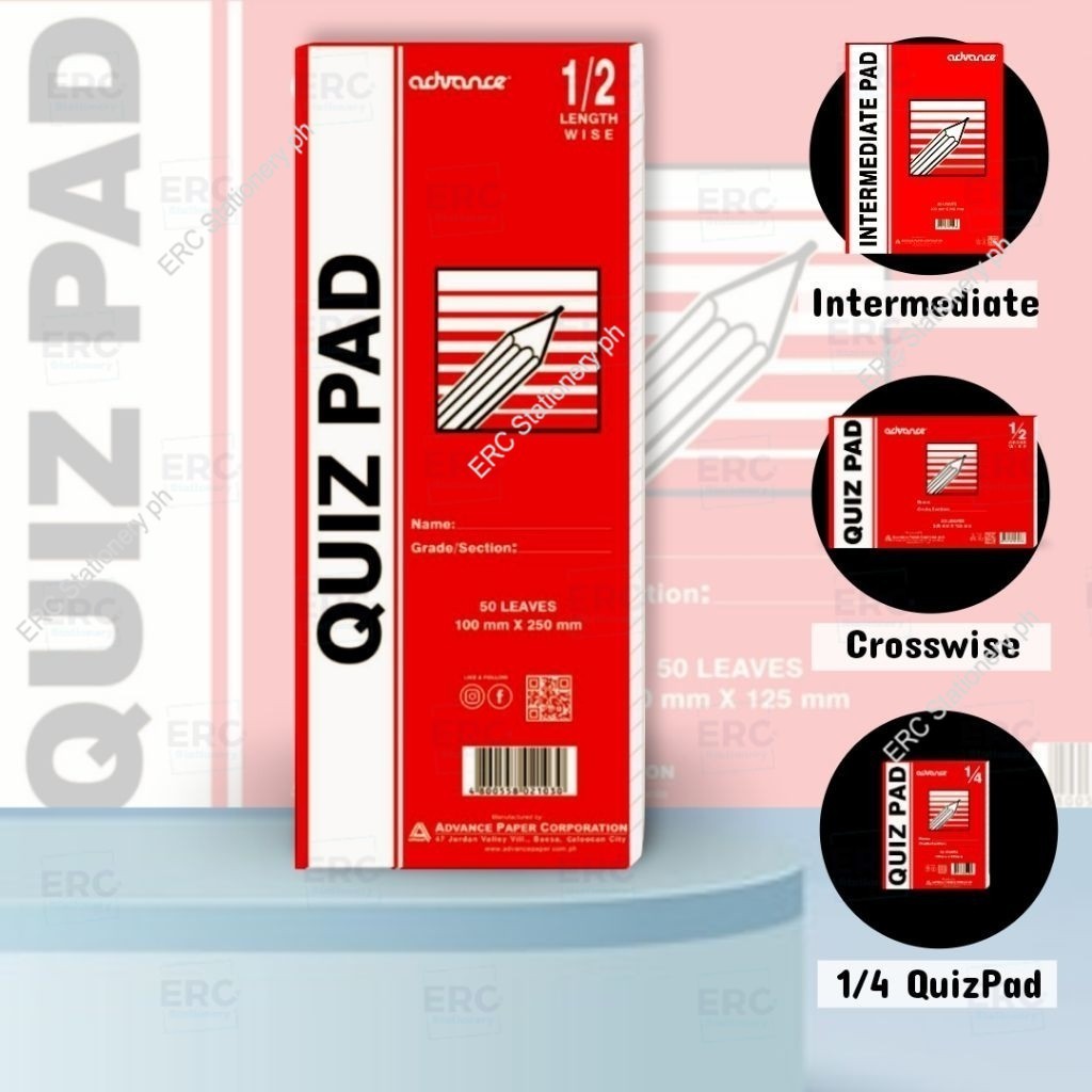 ERC 1/2 Lengthwise Quiz Pad Writing Paper Set for Students Grade 5 6 ...