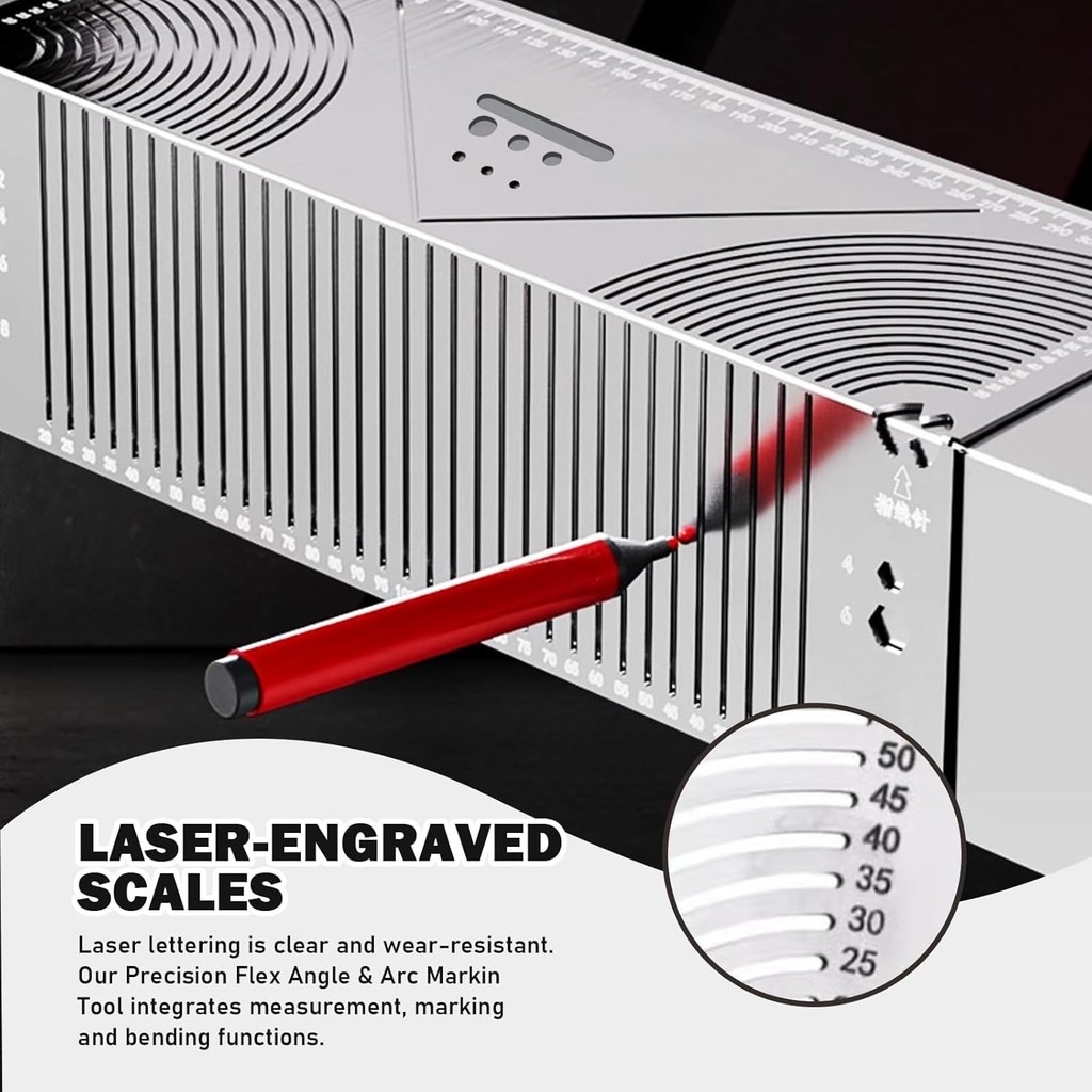 Multi-Function Marking Ruler for Square Tube, Stainless Steel Angle&Arc Scriber Tool DIY (20 ...