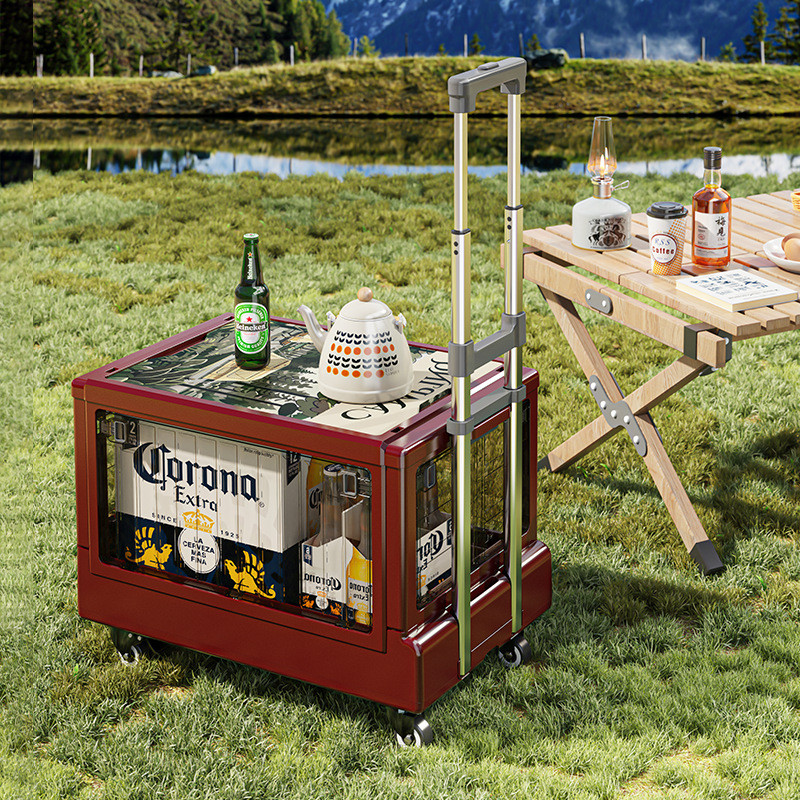 Camper Outdoor Trolley Wooden Cover Foldable Storage Box Picnic Box ...