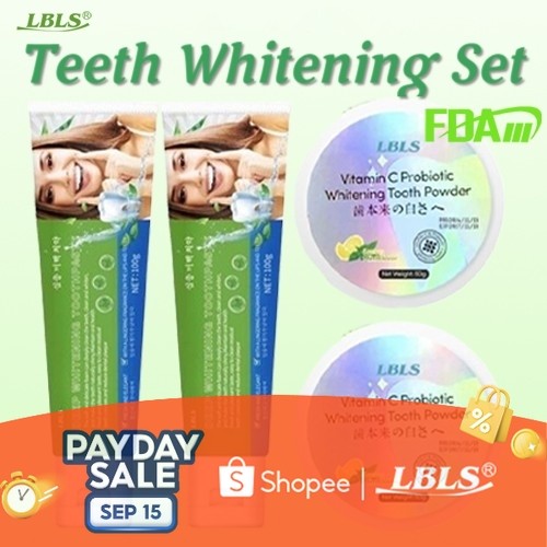 LBLS Teeth Whitening Set toothpaste＆Tooth Powder Peppermint Food Graded ...