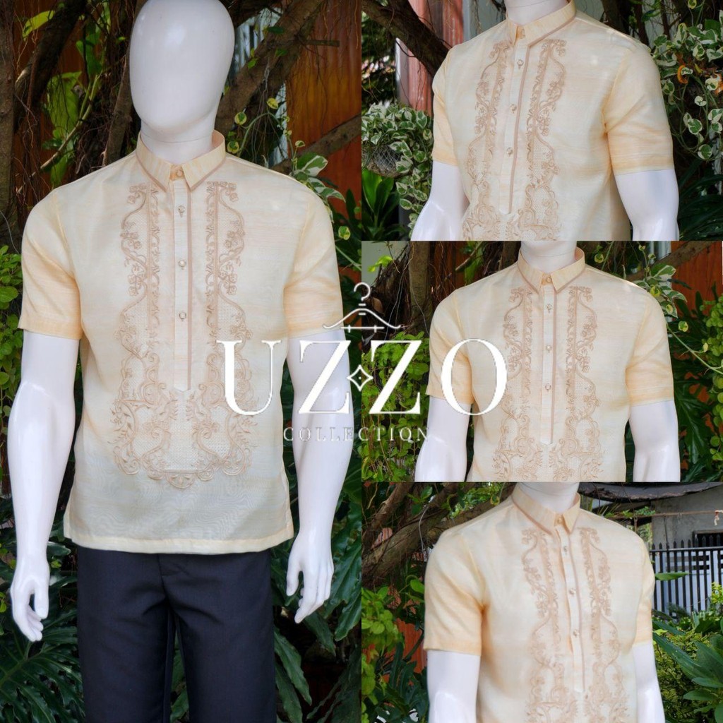 UZZO Polo Barong Modern Sports Collar Cream Short Sleeve w/ Lining ...