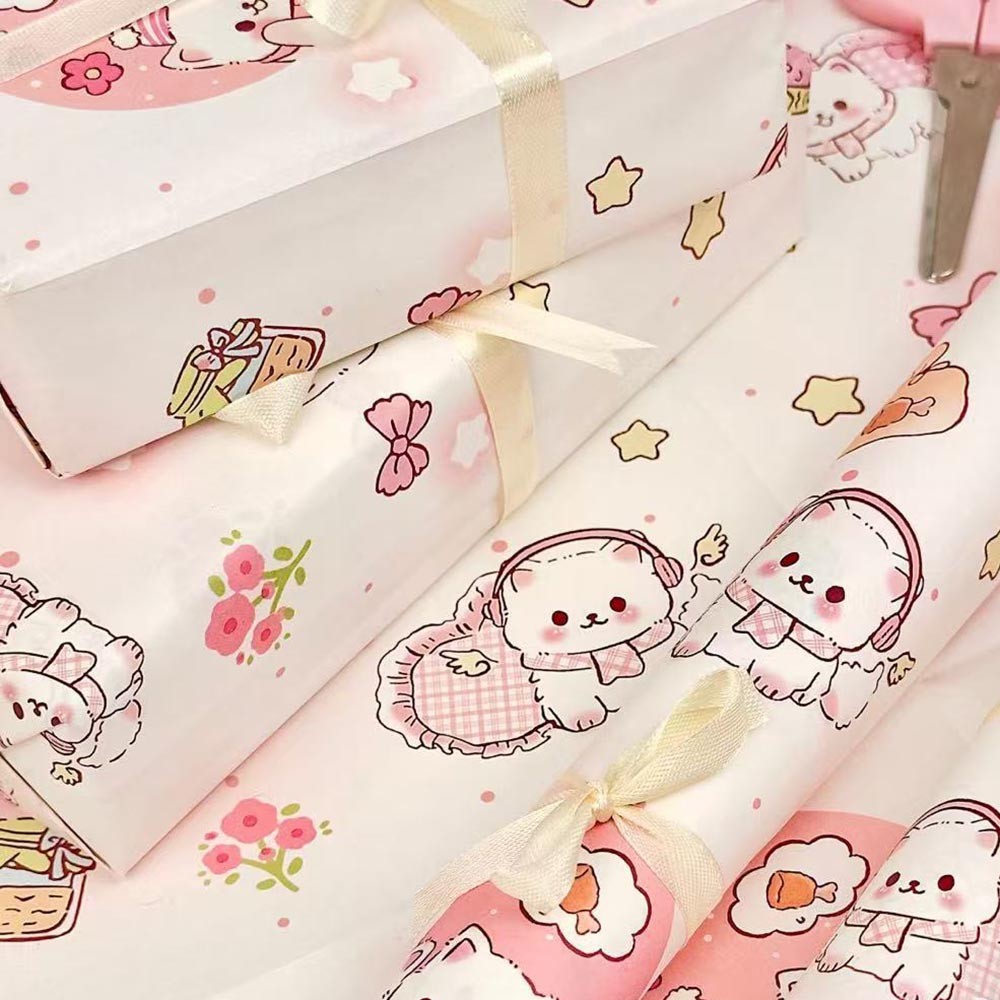 6 Sheets Floral Wrapping Paper , Folded Flat 20 x27in Red Rose Cartoon ...