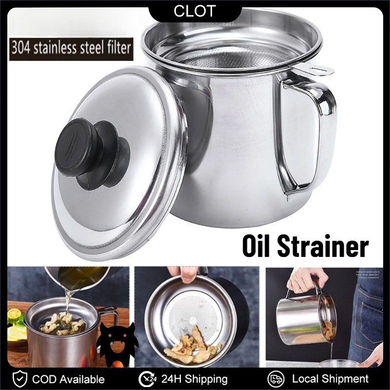 1.3L Stainless Steel Oil Container Oil Strainer filter screen Kitchen ...