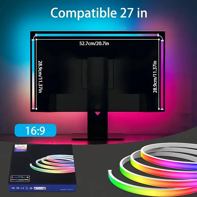 USB 5V Computer Monitor RGB Light Strip With Real Time Screen Music ...