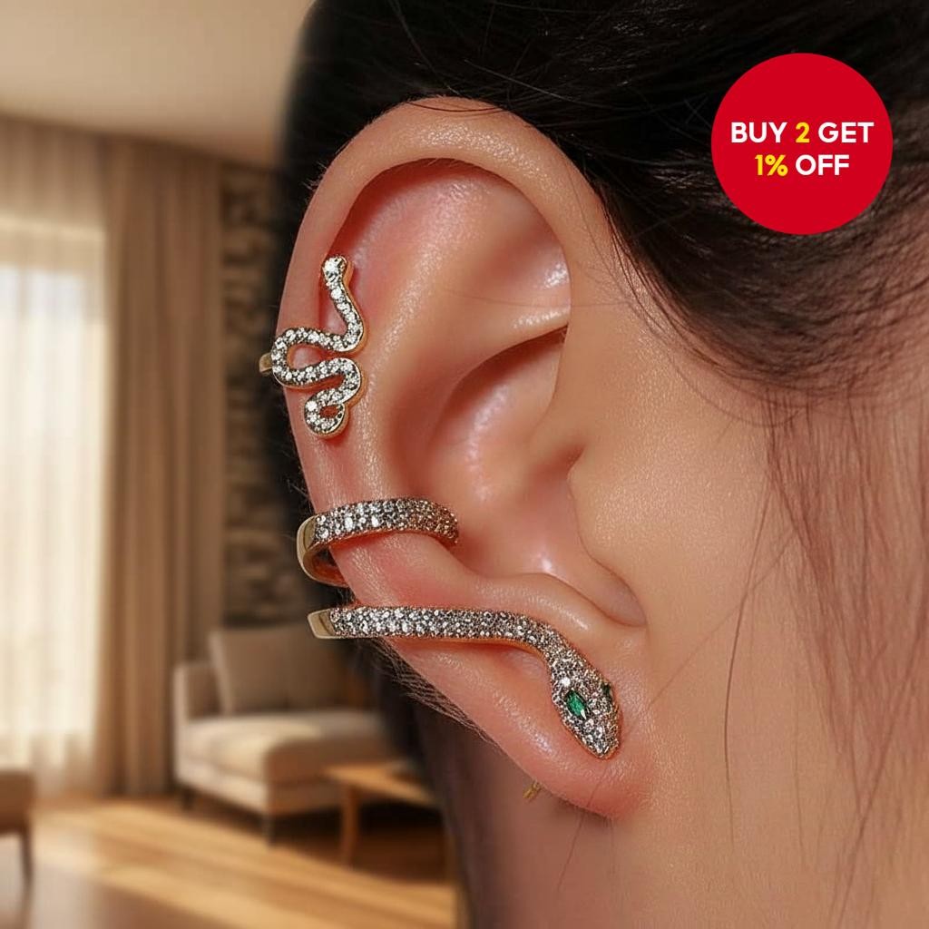 3D Animal Ear Cuff Zircon Gold Snake Earrings Vintage Ear Bone Clip ...