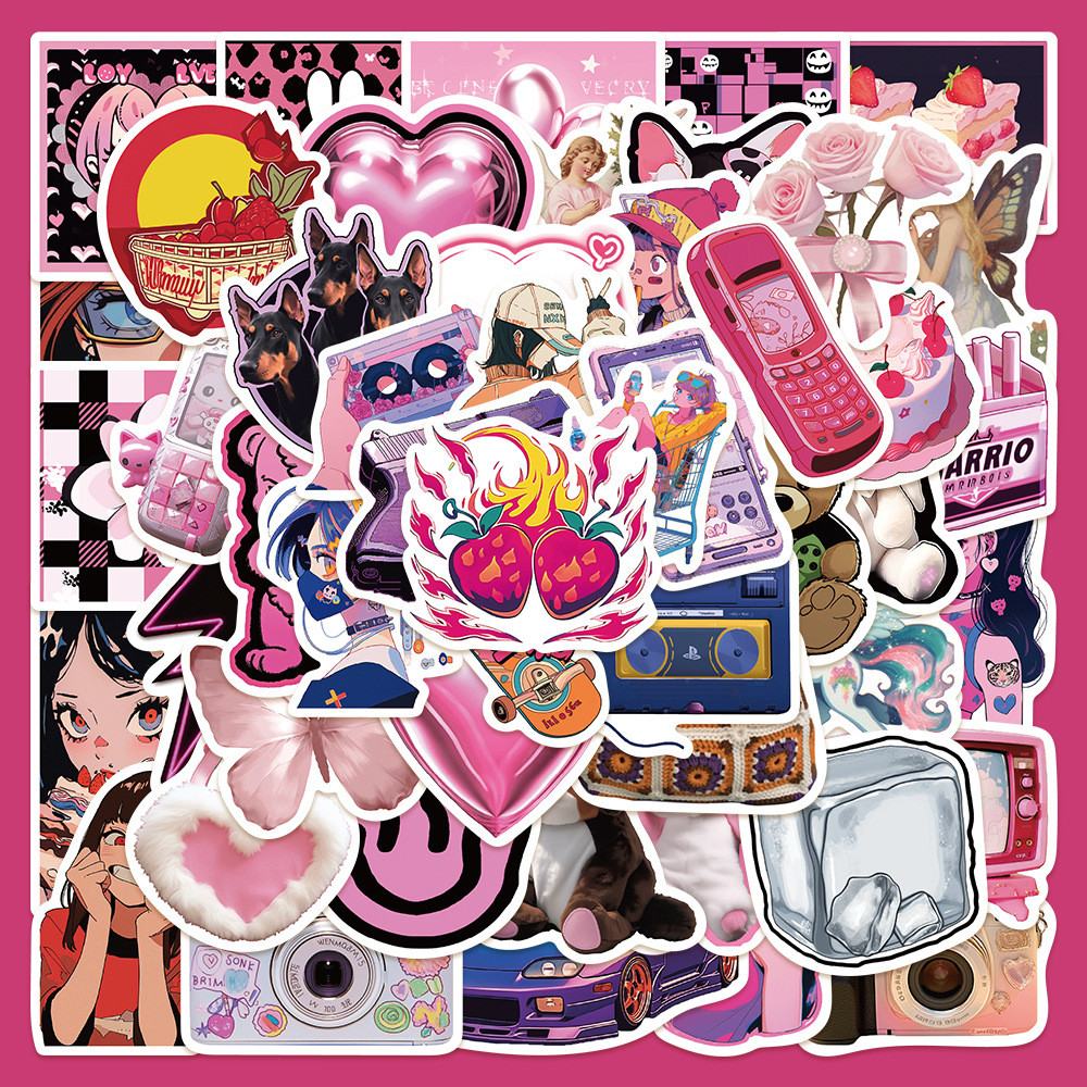 50-Piece Vintage Barbie Pink INS-Style Stickers - Waterproof Decor for ...