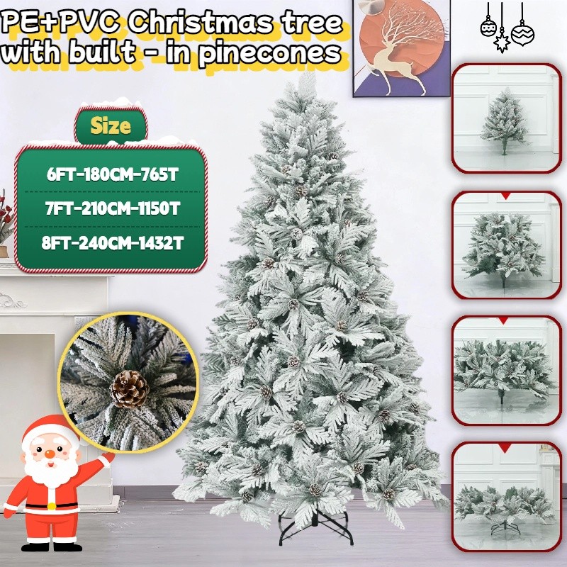 2025 NEW Christmas tree with snow＆Round pinecone PE+PVE fireproof ...