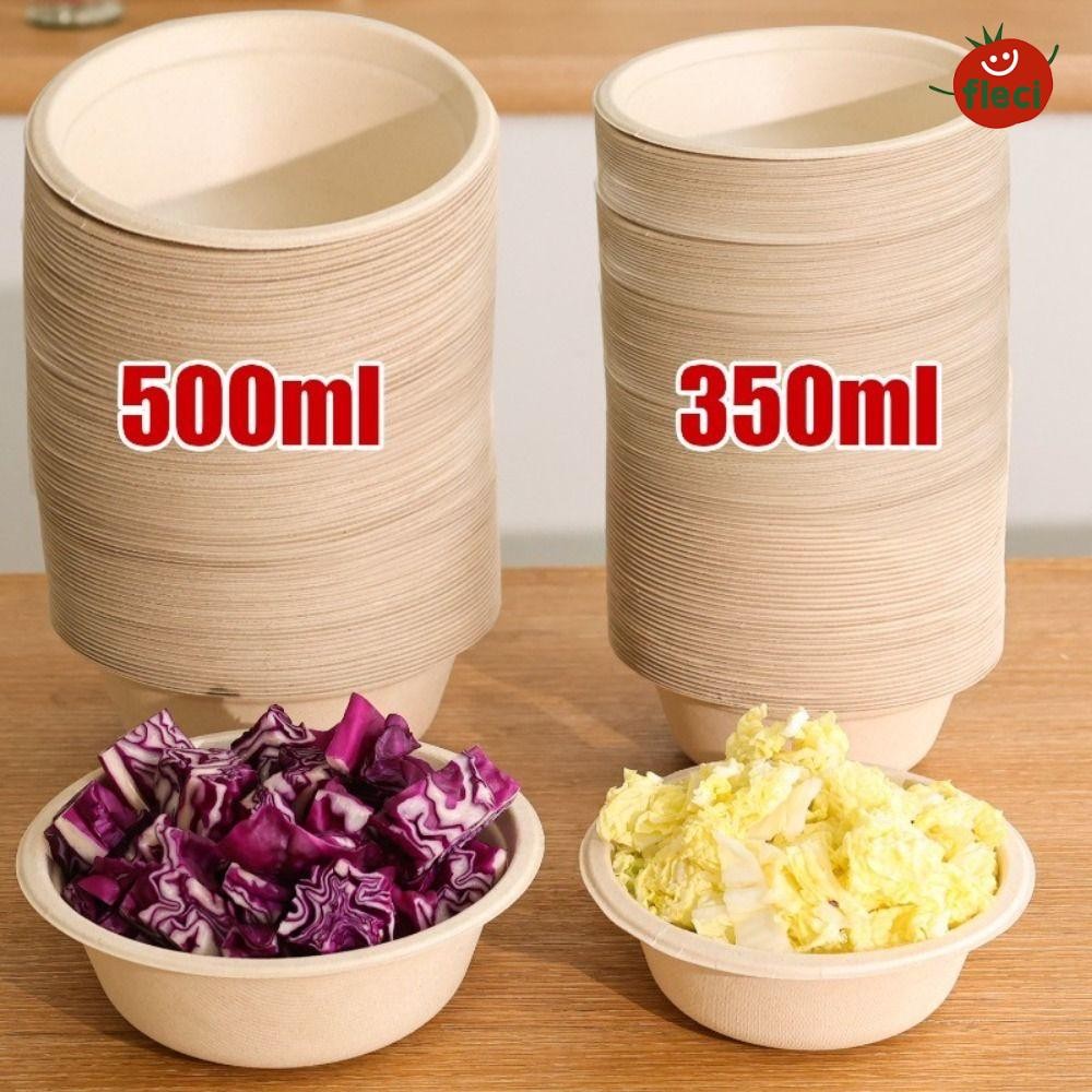 FLECI 50PCS Eco-friendly Paper Bowl, Leak-Proof Design Thickened ...