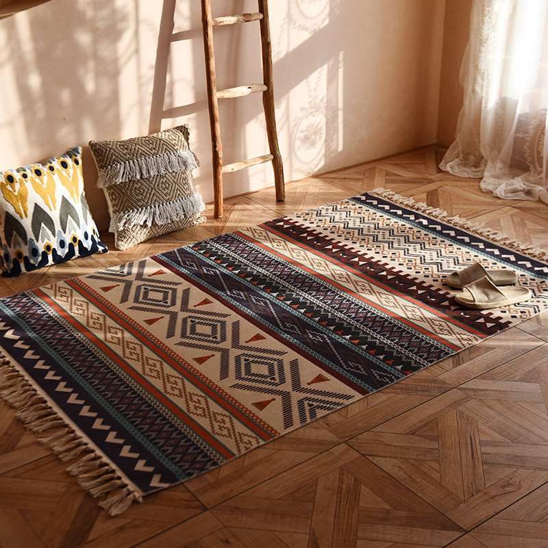 ins Bohemian Cotton and Linen Floor Mat Living Room Sofa Carpet Bedroom ...