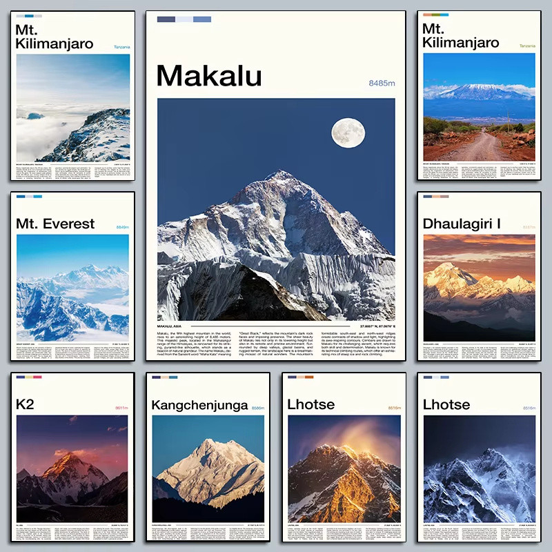 Famous Mountains Range Mount Kilimanjaro Posters Mount Everest K2 Photo ...
