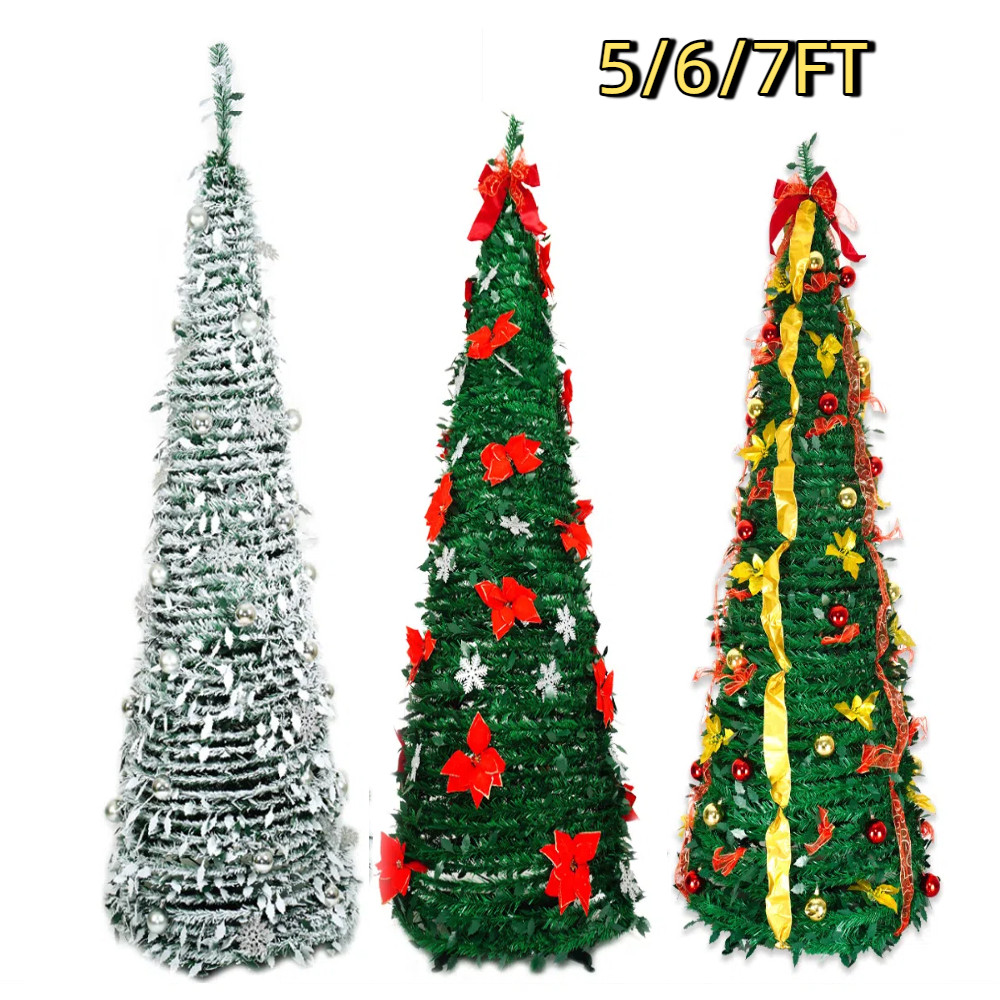Foldable Christmas Tree Pop Up Artificial Tinsel Slim Christmas Tree ...