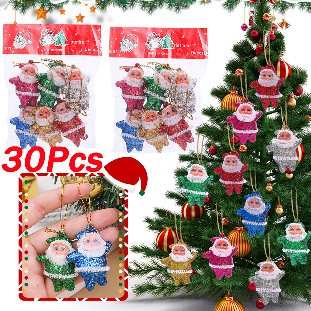 6/18/30Pcs Mini Colored Santa Claus Hanging Ornament / Christmas Tree ...