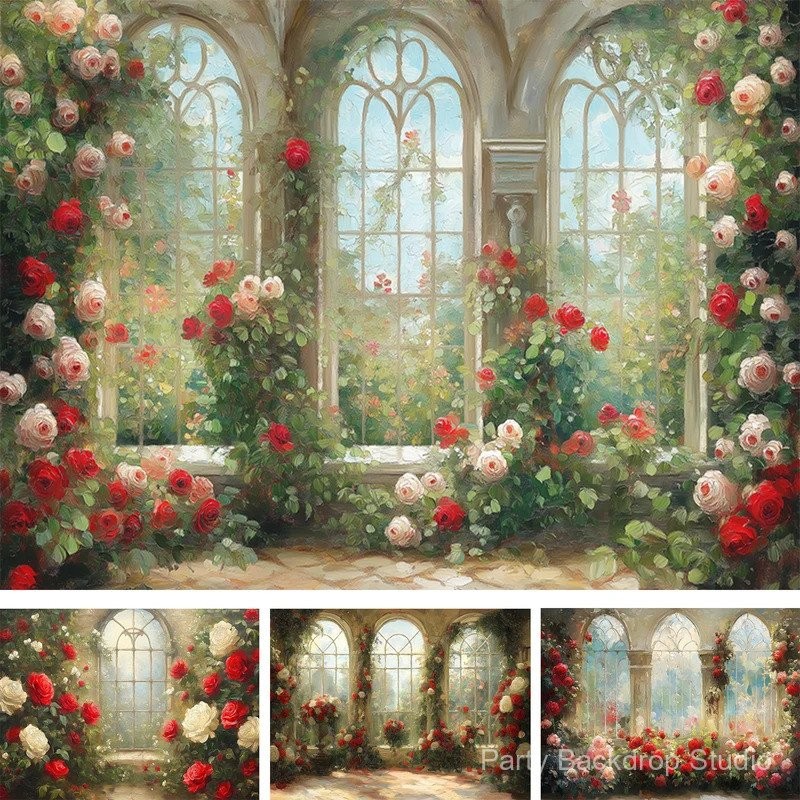 Garden Rose Grace Three Arch Windows Backdrops Kids Girl Photography ...