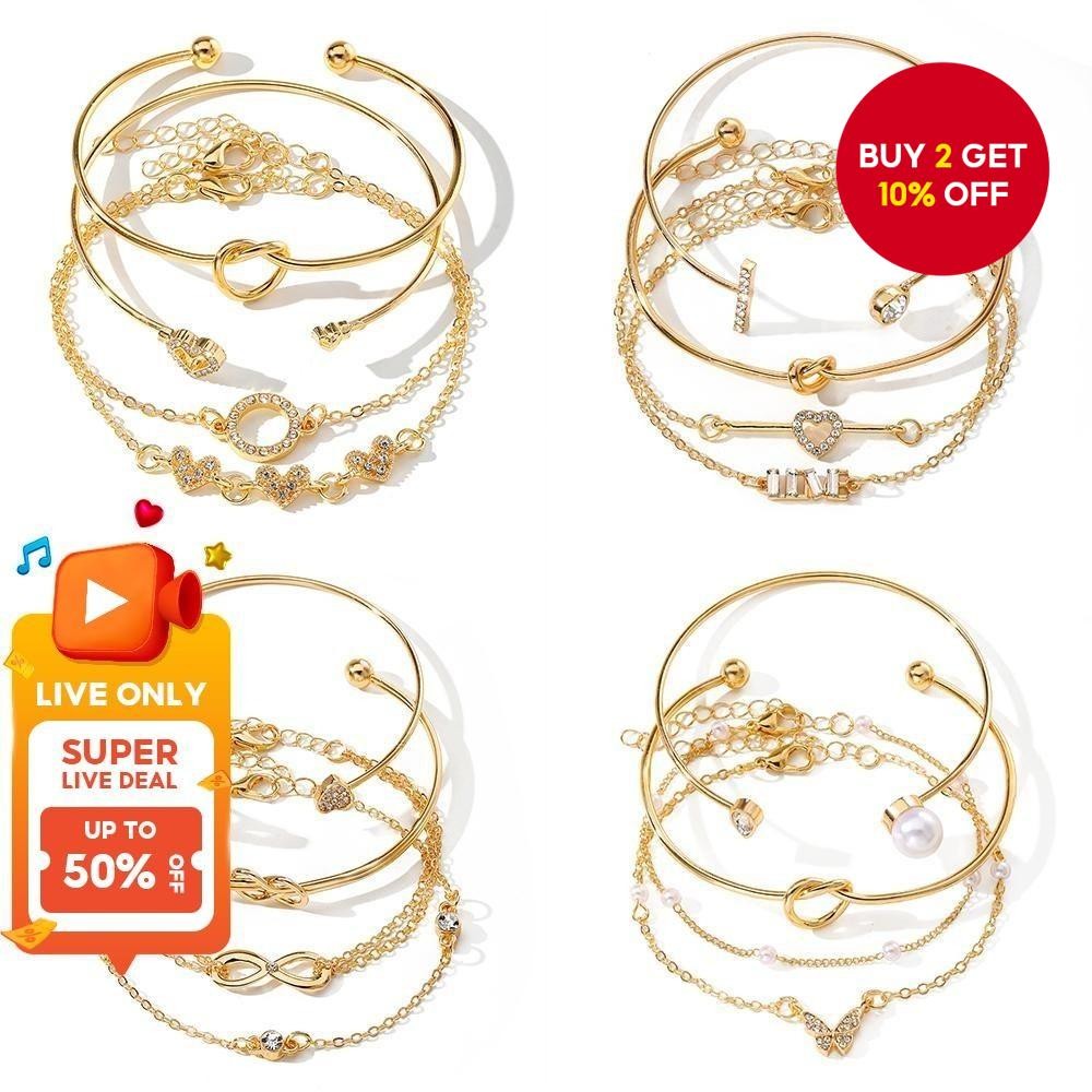 4PCS Bohemian Style Double Butterfly Bracelet Set With Diamonds ...