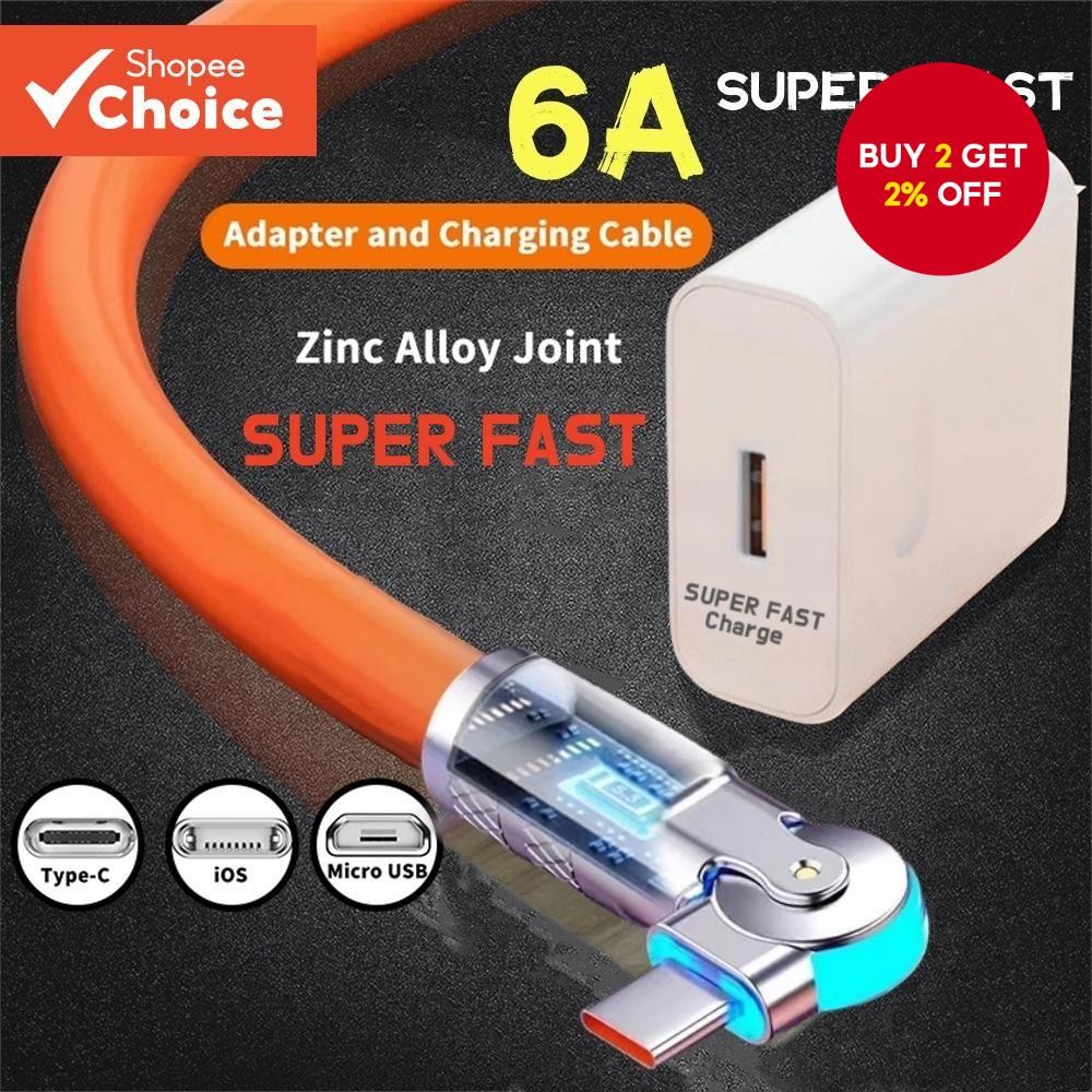 Super Fast Adaptor Charger With 180° Rotation 6A Charging Cable For ...