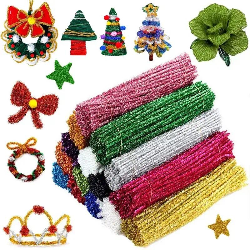 100PCS Christmas Glitter Fuzzy Wires For Xmas DIY Creative Craft ...