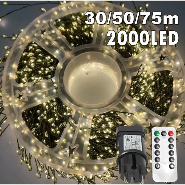 2000LED 75m per roll Christmas lights, green remote control plug, power ...