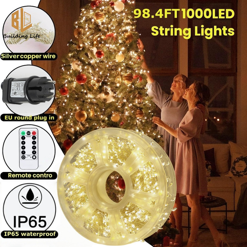 30m 1000 Led Set Silver Copper Wire Firecracker Lights Plug in ...