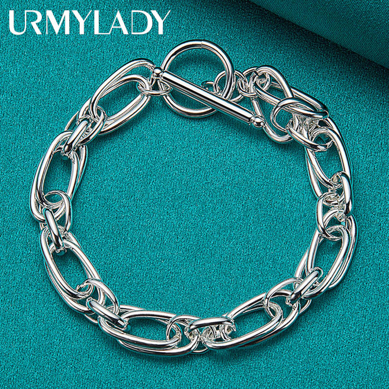 URMYLADY 925 Sterling Silver Double Ring Chain Bracelet For Women Men ...