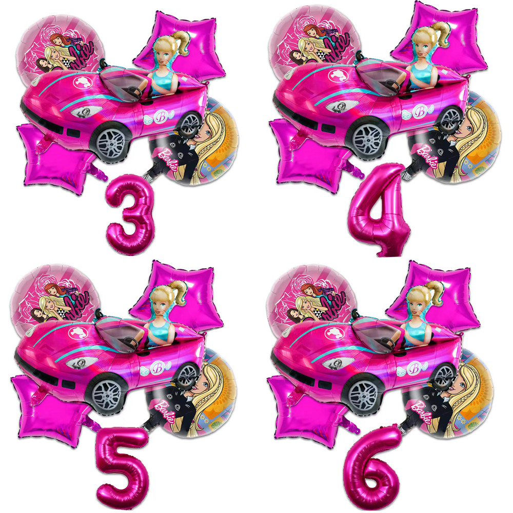 6pcs Barbie Princess Pink Number Balloon 1 2 3 4 5 6 7 8 9 0 st Girl ...