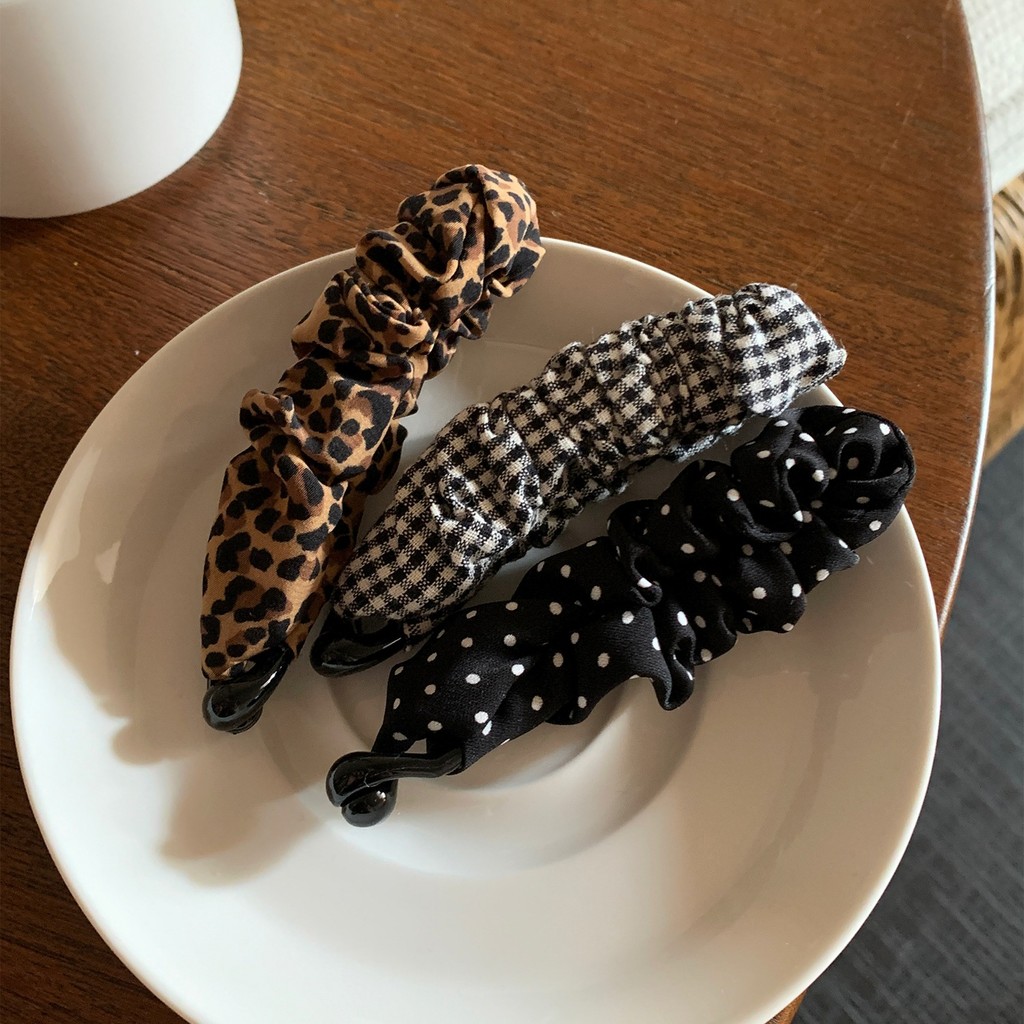 2025 Retro Leopard Print Polka Dot Pleated Banana Clip | Shopee Philippines